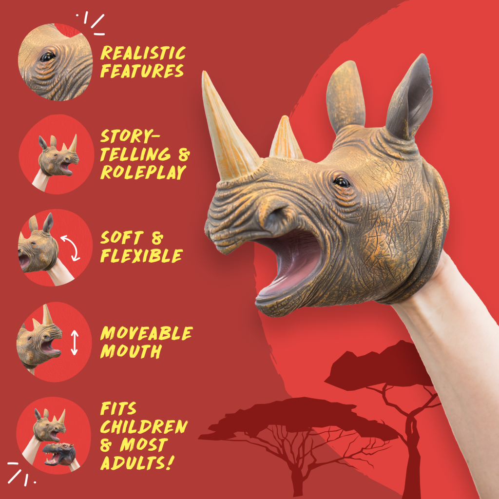 Wild Thingz Hand Puppet - Rhino - Toytastic