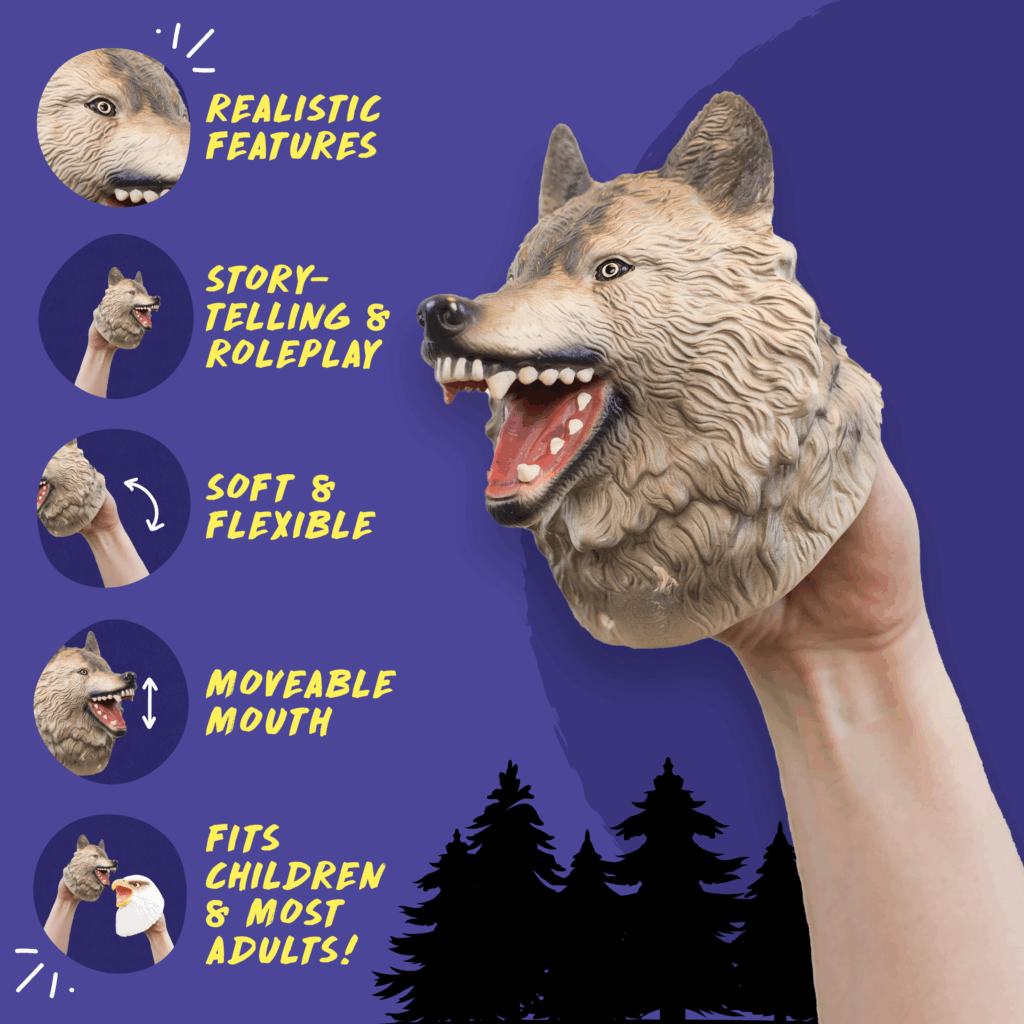 Wild Thingz Hand Puppet - Wolf | Realistic Puppet | Toytastic