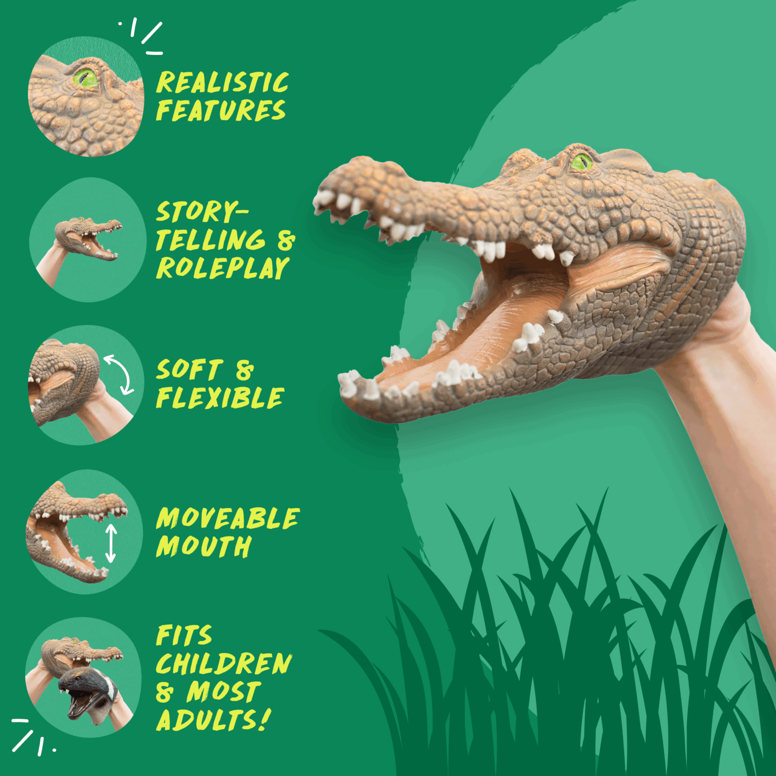 Wild Thingz Hand Puppet - Crocodile | Realistic Puppet | Toytastic