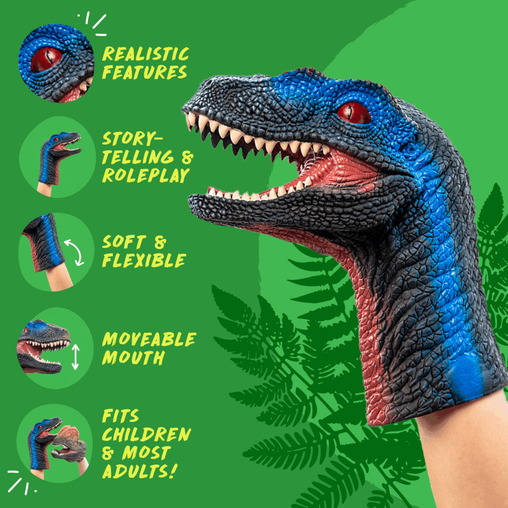 Wild Thingz Hand Puppet - Velociraptor | Dinosaur Puppet | Toytastic