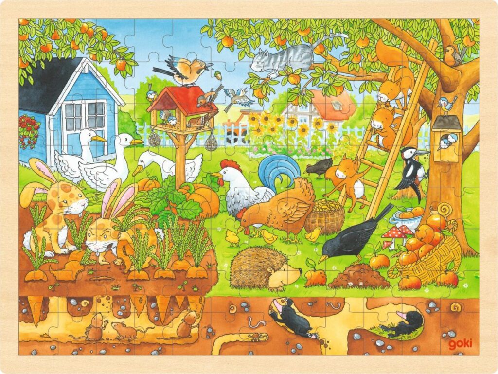 Goki Puzzle - Our Garden | 96-Piece Wooden Jigsaw Puzzle