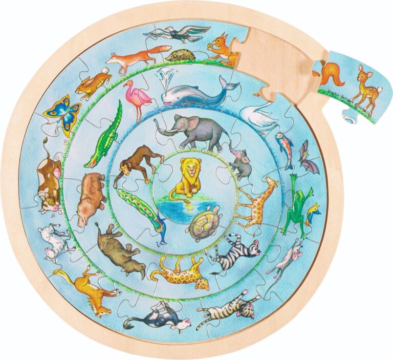 Goki Puzzle - Animal Circle | 57-Piece Wooden Spiral Jigsaw