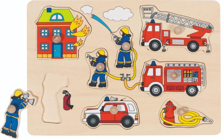 Goki Lift-out Puzzle - Fire Brigade | Wooden Peg Puzzle | Toytastic