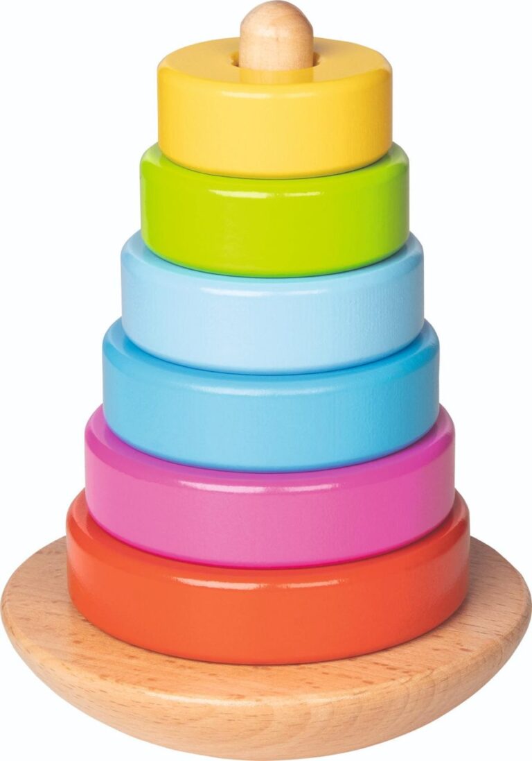 Goki Rainbow Wobble Stacker | Wooden Stacking Ring Toy