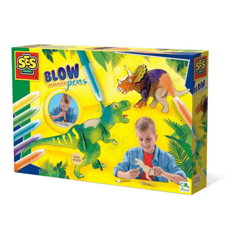 SES Creative Blow Airbrush Wooden Dinosaurs | 3D Craft Kit